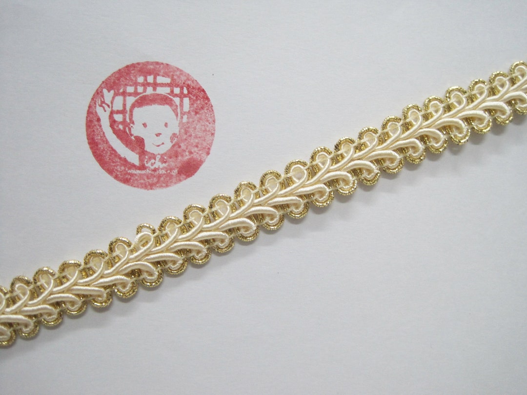 5 Yards 1/2" Cream Gimp Braided Gold Metallic Edge Trim, Gimp Braid ...