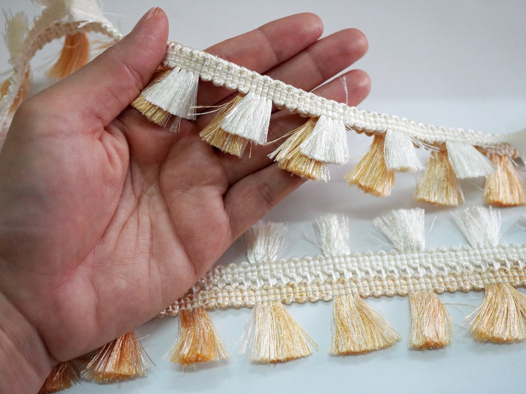5 Yards Cream-gold Silky Double Sided Fringe, Tassel Fringe, 2 Sides ...