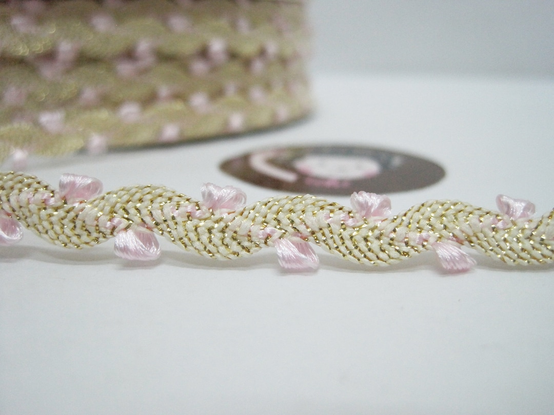 5 Yards Pink Gold Metallic Rick Rack, White Trim, Gold Ribbon ...