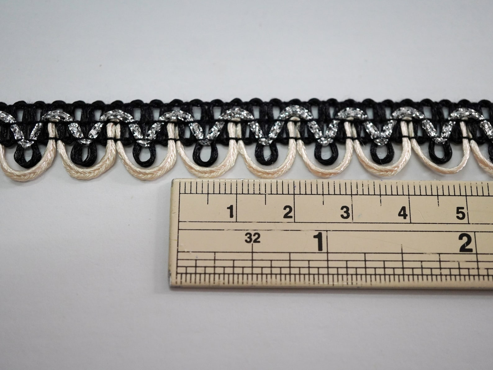 5 Yards 5/8" Black Loop Trim With Silver Metallic, Loop Trim, Braided ...
