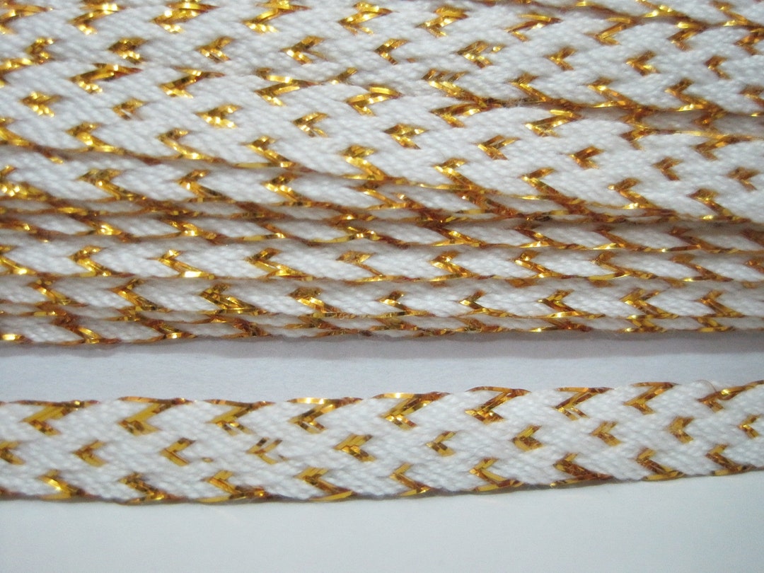 5 Yards White Ribbon With Gold Embroidered, White Ribbon, Wholesale ...