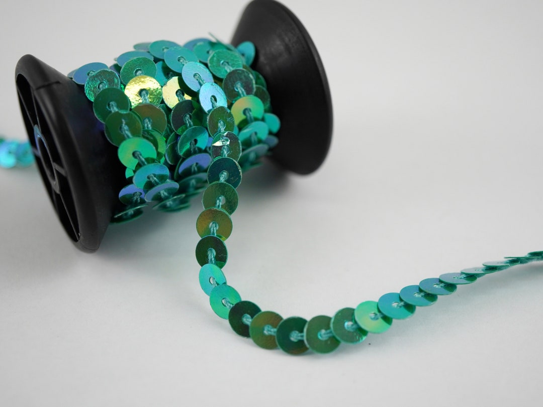 1 Roll (100 Yards) 6 Mm. Aqua Green Sequin Trim, Single Strand Sequin ...