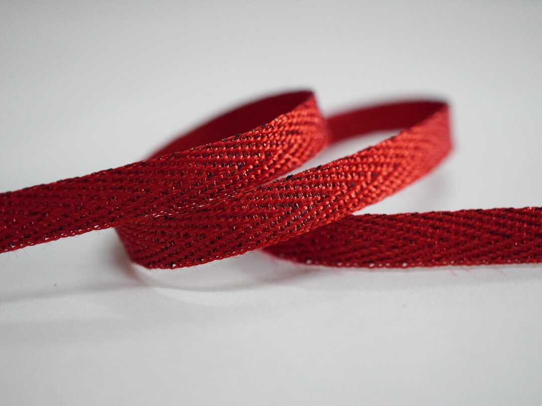 5 Yards 1/4" Red Twill Tape With Red Metallic, Herringbone Tape ...