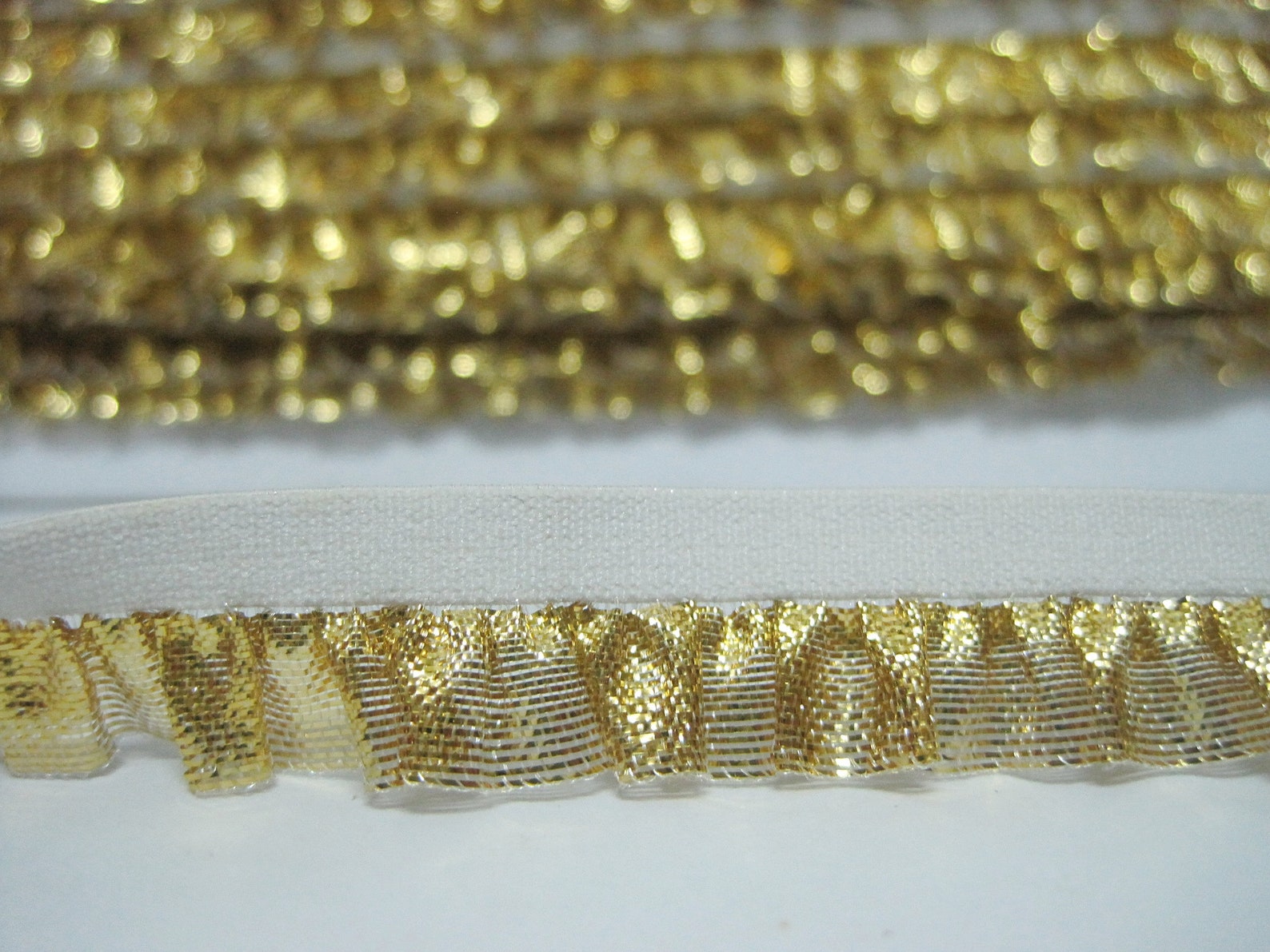 5 Yards White Gold Metallic Ruffle Elastic Trim, Ruffle Trim, Elastic ...
