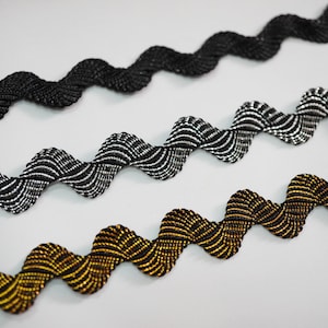 5 Yards Black Metallic Rick Rack, Black Metallic Lace Trim, Sparkly ...