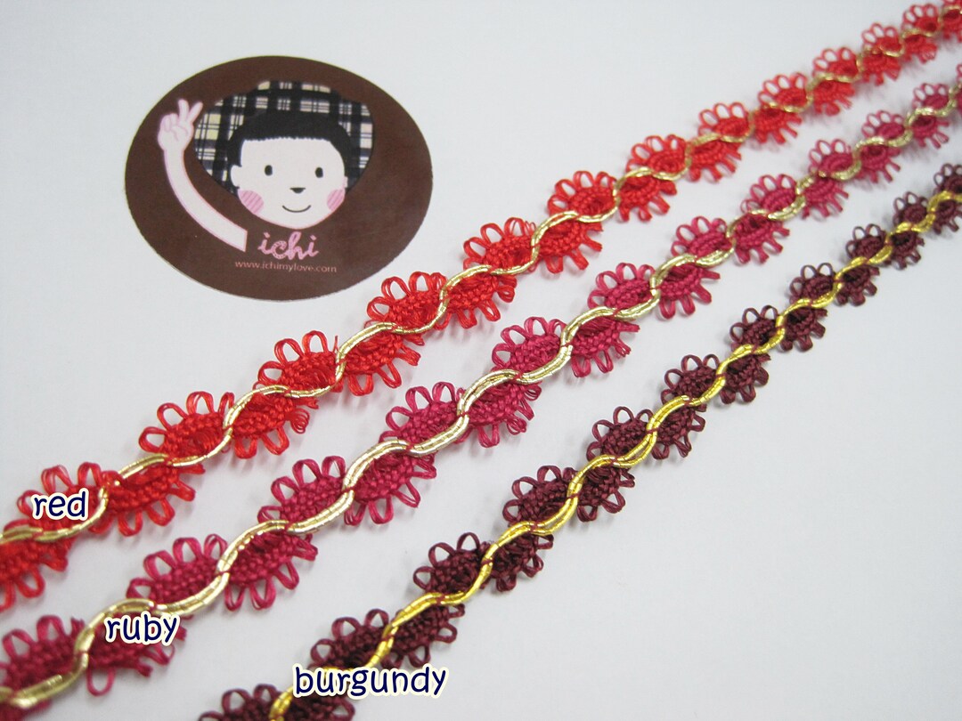5 Yards Red Picot Rick Rack With Gold Braided, Red Trim, Red Rick Rack ...