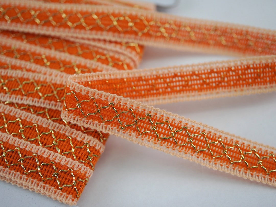 5 Yards Orange Ribbon With Gold Metallic, Orange Ribbon, Orange Lace ...