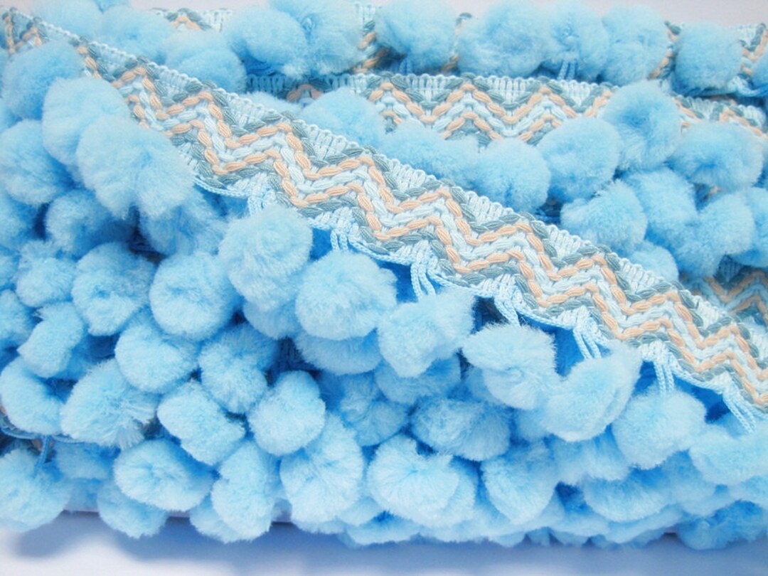 5 Yards Light Blue Extra Large Pom Pom Trim Stitch Ribbon (pom Size 2 ...