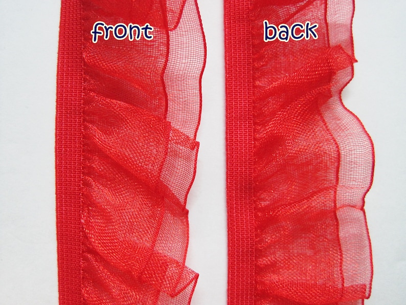 5 Yards Red Organza Ruffle Elastic Trim 2-layers, Chiffon Ruffle Trim ...