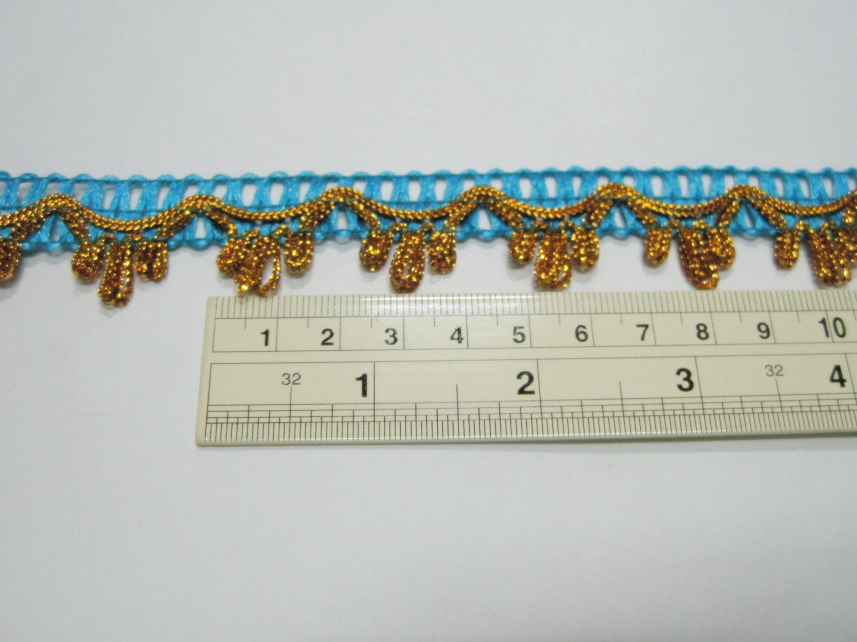 5 Yards 1" Lace Trim, Turquoise-gold Lace Trim, Wide Lace, Gimp Braid ...