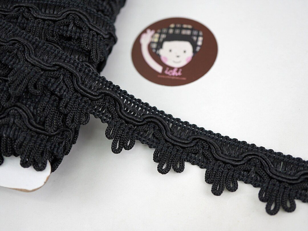 5 Yards Black Scalloped Loop Fringe, Vintage Lace, Loop Trim, Looped ...