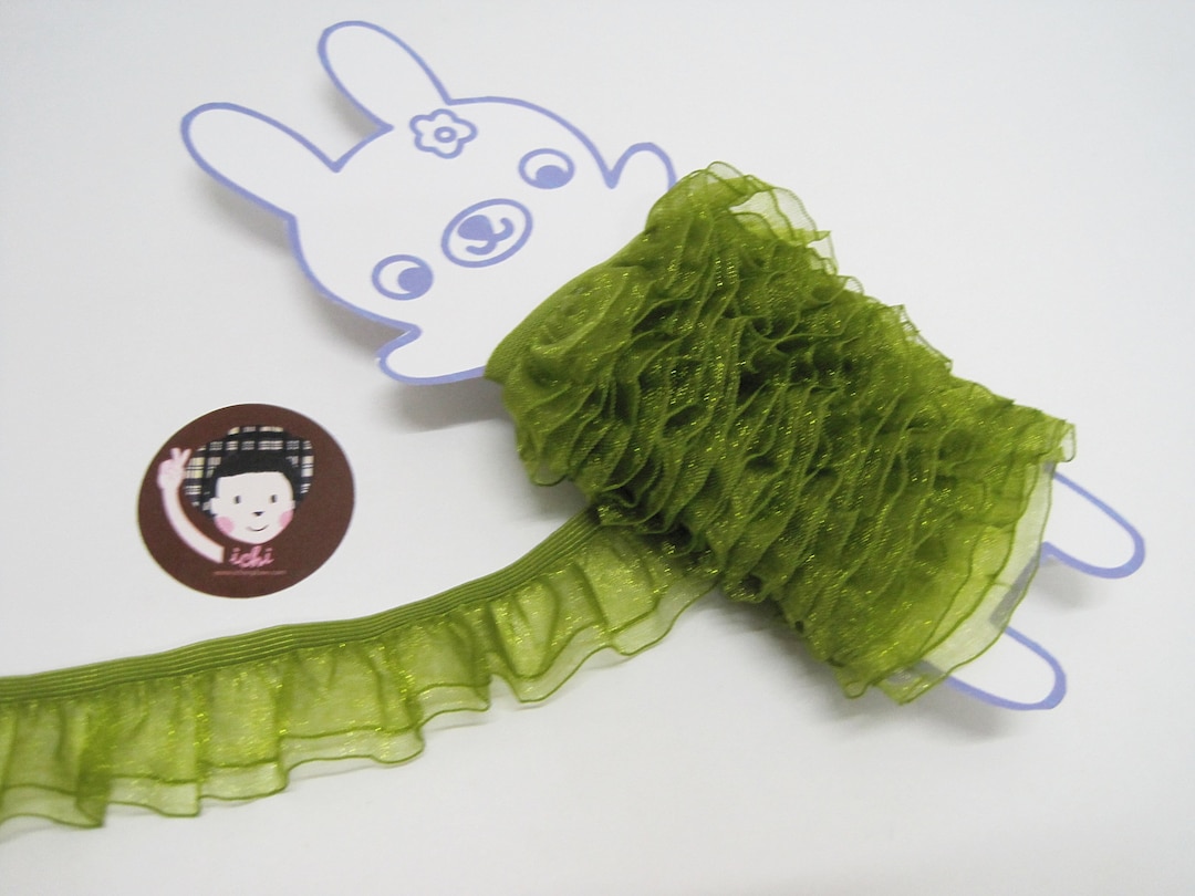5 Yards Olive Green Organza Ruffle Elastic Trim 2-layers, Chiffon ...