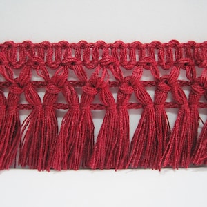 5 Yd 1-1/4" Dark Red Cotton Tassel Trim, Red Trim, Red Tassel Fringe ...