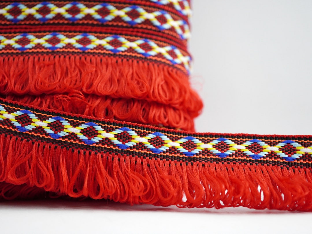 5 Yards Red Boho Loop Trim, Red Tassel Trim, Tassel Trim, Tassel ...