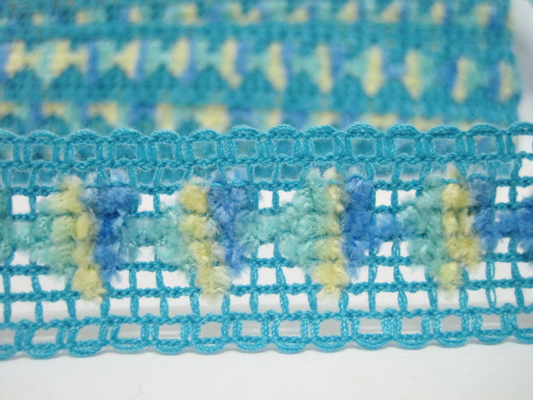 5 Yards Aqua Blue Wide Lace With Chenille Braid, Crochet Lace Trim ...