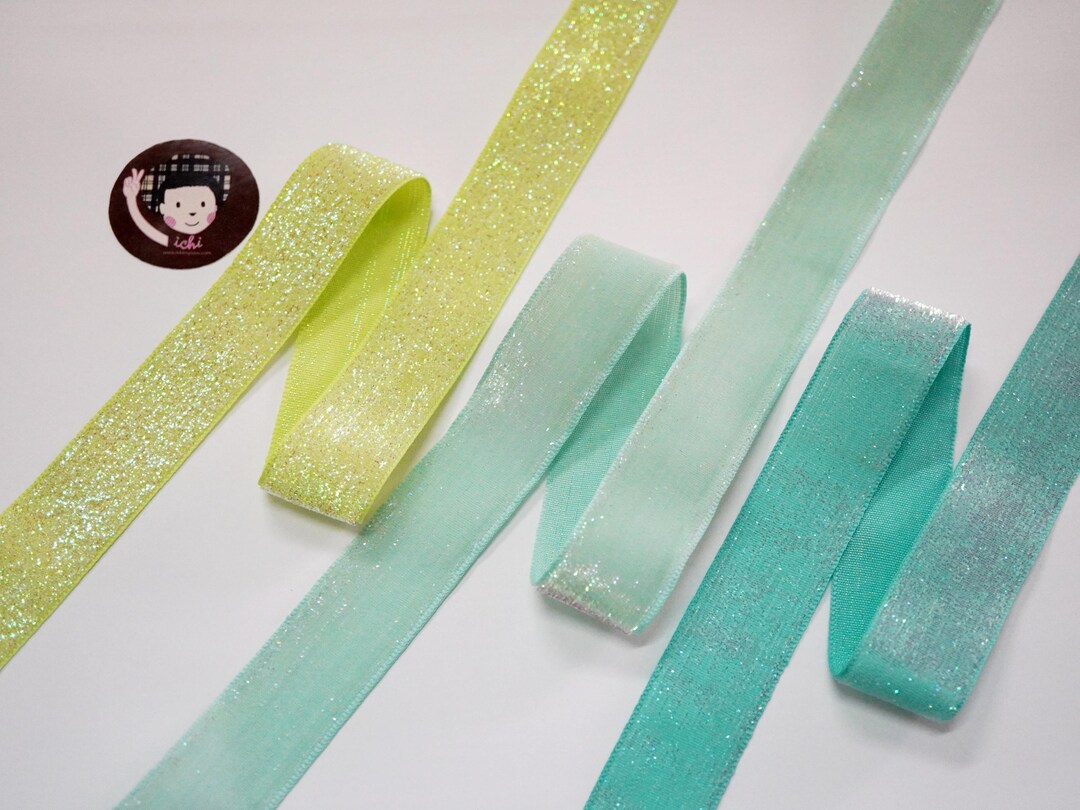 5 Yards 1" Green Glitter Ribbon, Metallic Ribbon, Glitter Ribbon for ...