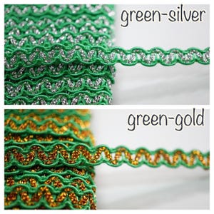 5 Yards Green Rick Rack With Silver/gold Metallic, Green Trim, Lime ...