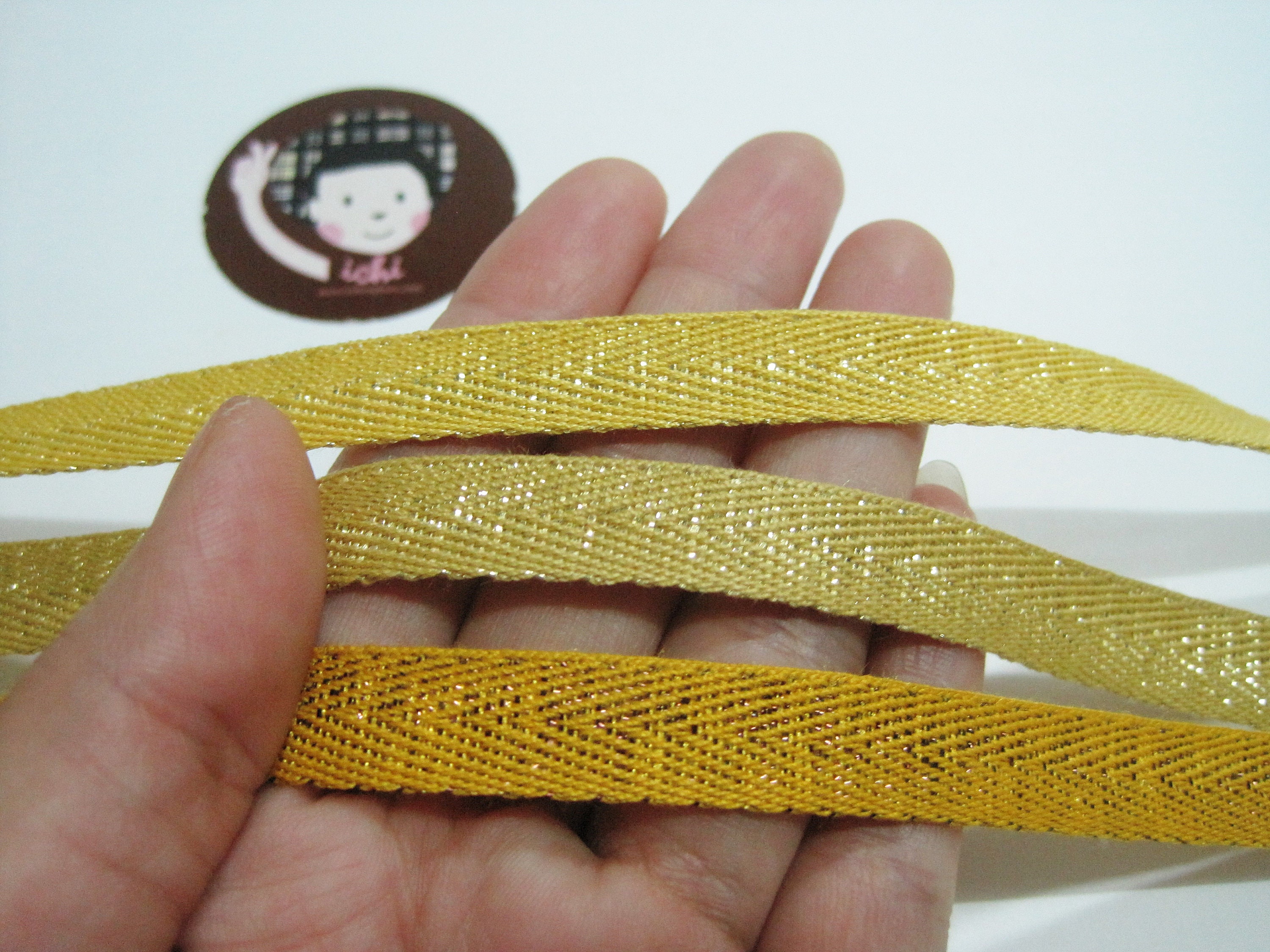 5 yards 3/8 Gold Sparkly Twill tape Herringbone Tape | Etsy