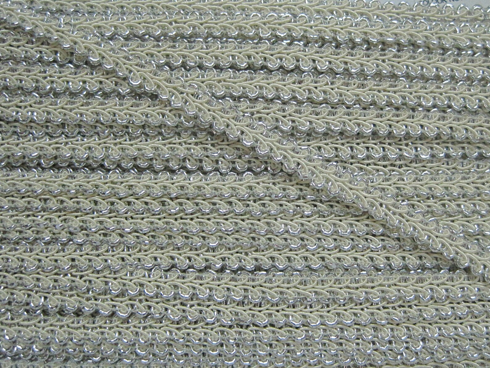 5 Yards 1/4" Cream Gimp Braided Silver Edge, Gimp Braid, Braided Cord ...