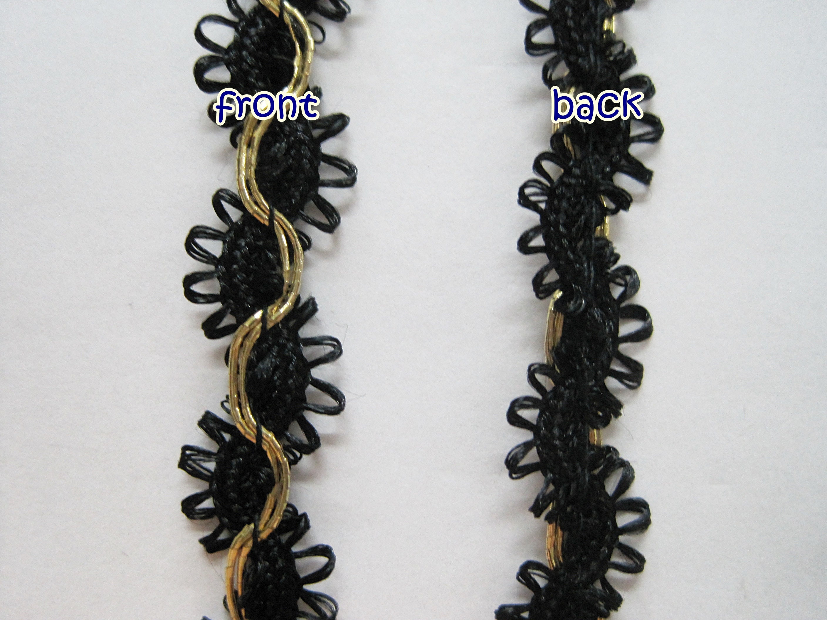 5 Yards Black Picot Rick Rack With Gold Braided, Black Trim, Black Lace ...