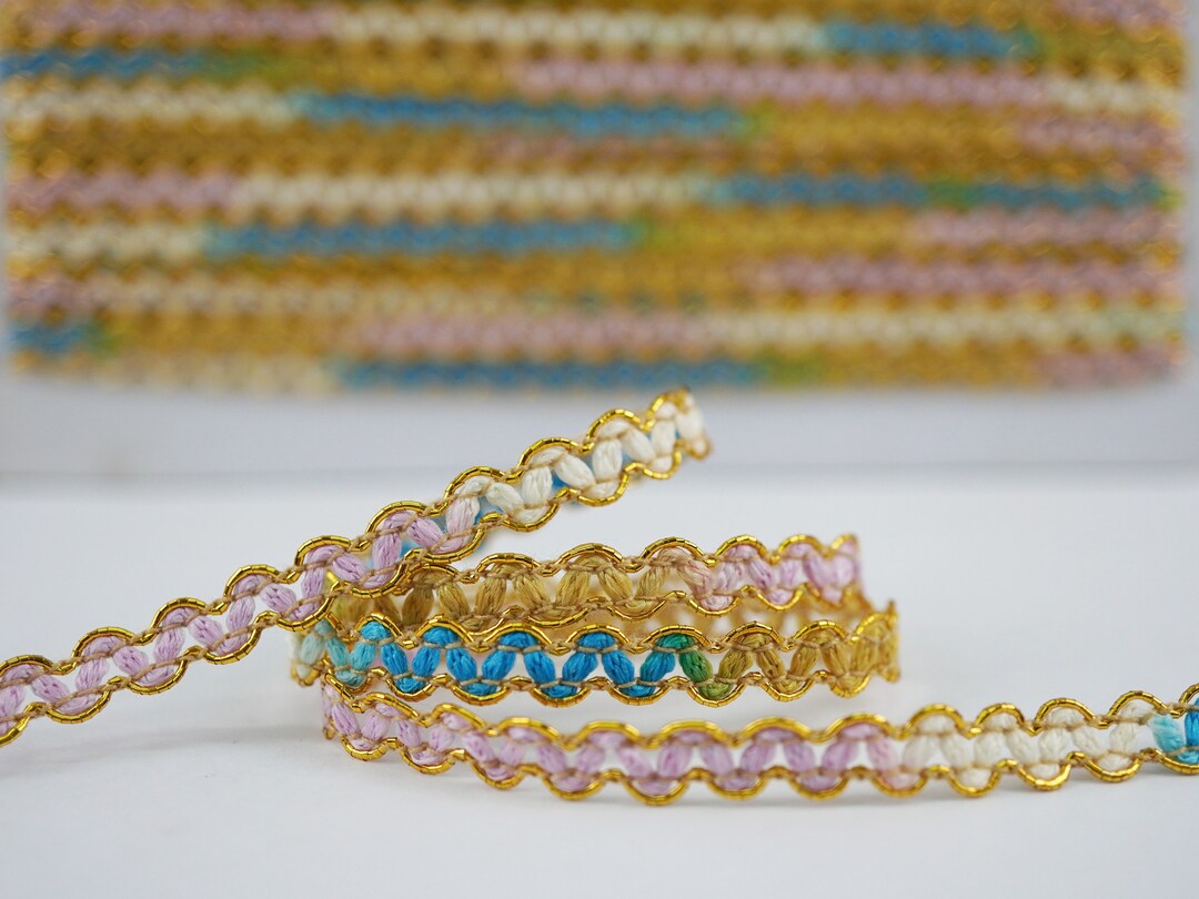 5 Yards Multicolored Rick Rack With Gold Metallic, Yellow Rick Rack ...