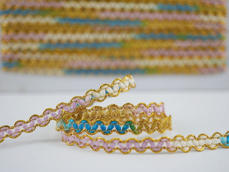 5 Yards Multicolored Rick Rack With Gold Metallic Yellow Rick - Etsy