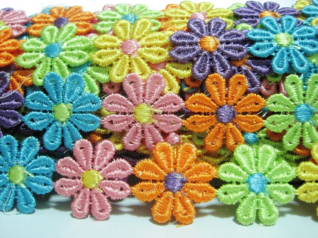 5 Yards Rainbow Flower Trim 2.5 Cm-wide, Colorful Trim, Flower Trim ...
