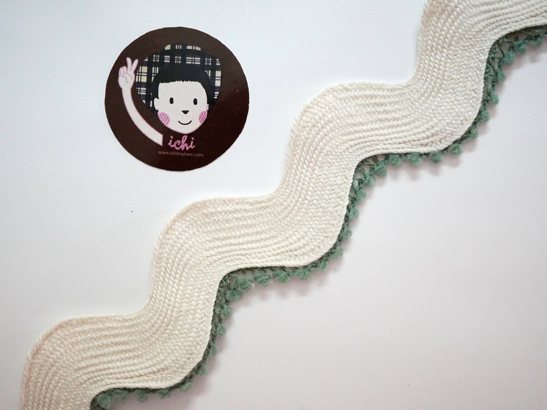 5 Yards Ivory Jumbo Rick Rack Trim With Olive Green Tiny Pom Pom, Ivory ...