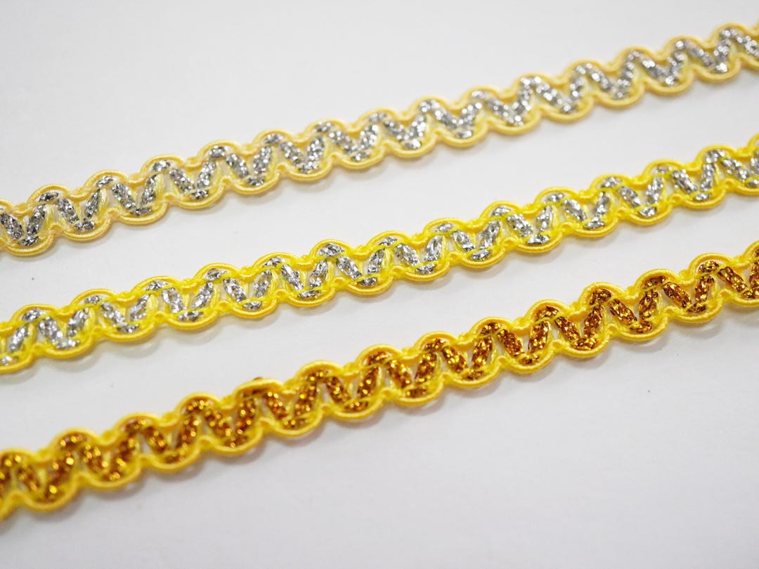5 Yards Yellow Rick Rack With Silver/gold Metallic, Yellow Trim, Yellow ...