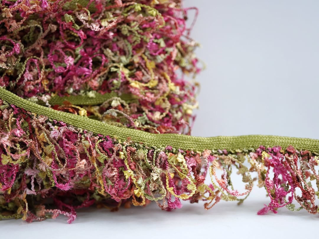 5 Yards Olive Drab Green Multicolored Loop Trim, Multicolored Tassel ...