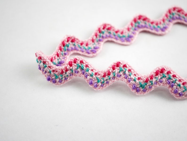 5 Yards Pink Embroidered Rick Rack, Embroidered Vine Rick Rack, Plaited ...