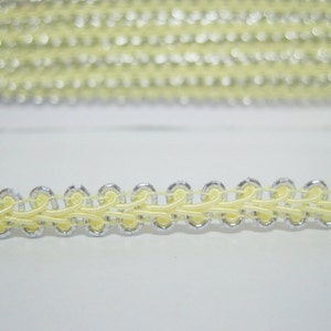 5 Yards 1/4" Light Yellow Gimp Braided Silver Edge, Gimp Braid, Braided ...