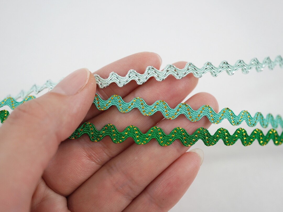 5 Yards Green Tiny Rick Rack With Gold Metallic, Tiny Rick Rack, Mini ...
