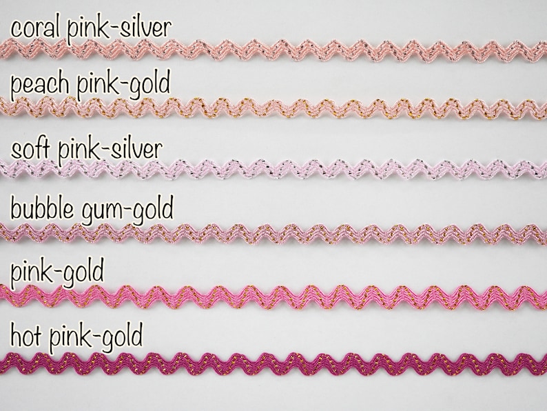 5 Yards Pink Tiny Rick Rack With Gold Metallic Tiny Rick - Etsy