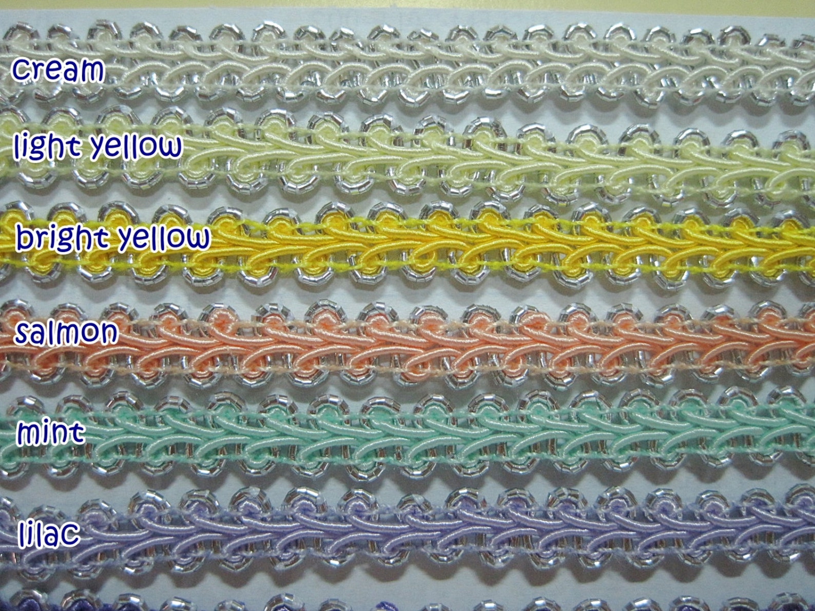 5 Yards 1/4" Cream Gimp Braided Silver Edge, Gimp Braid, Braided Cord ...