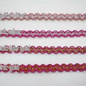 5 Yards Pink Rick Rack With Silver/gold Metallic, Pink Trim, Pink Rick ...