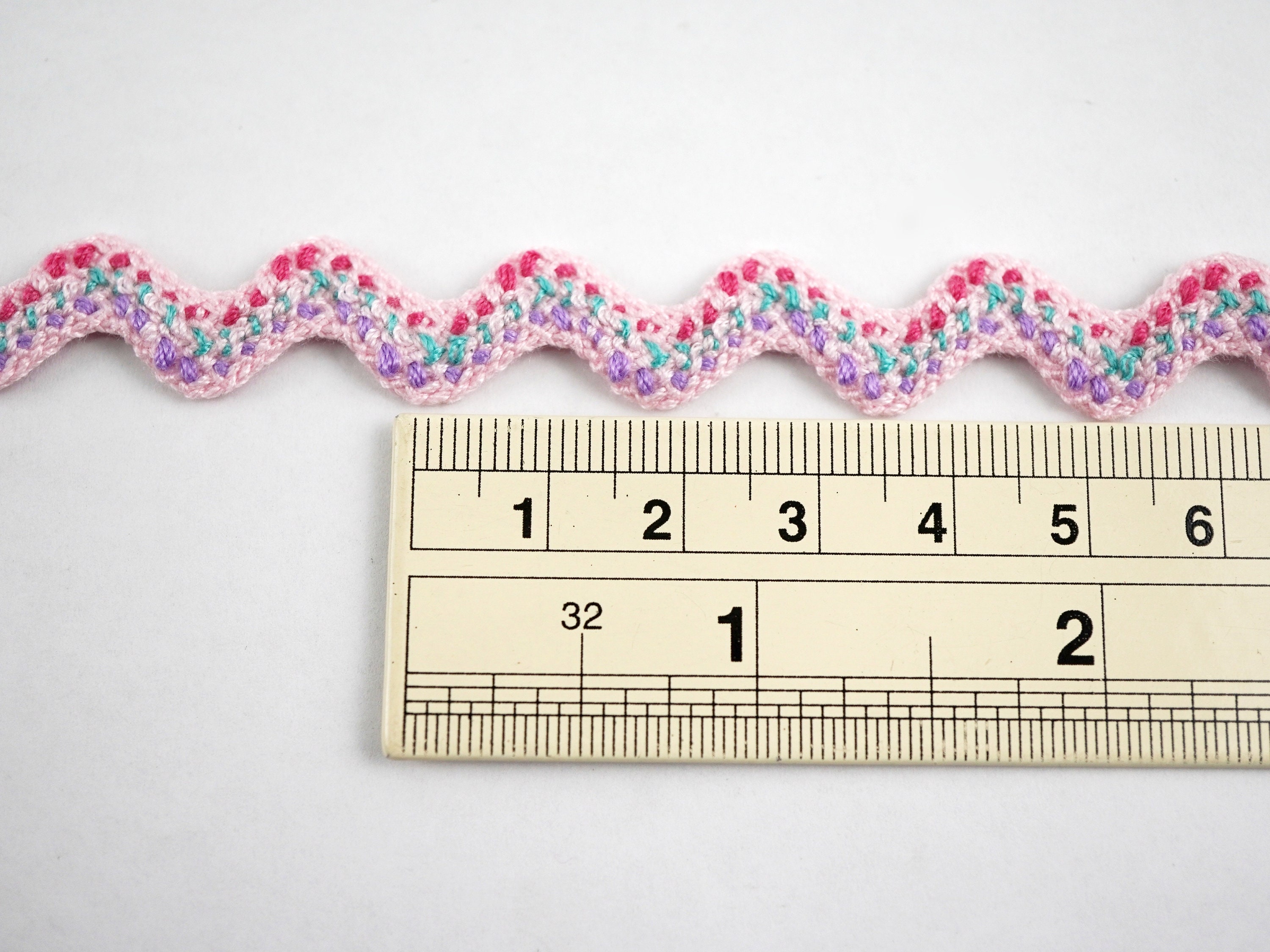 5 Yards Pink Embroidered Rick Rack, Embroidered Vine Rick Rack, Plaited ...