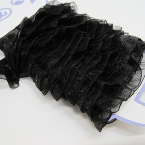 5 Yards Black Organza Ruffle Elastic Trim 2-layers, Chiffon Ruffle Trim ...