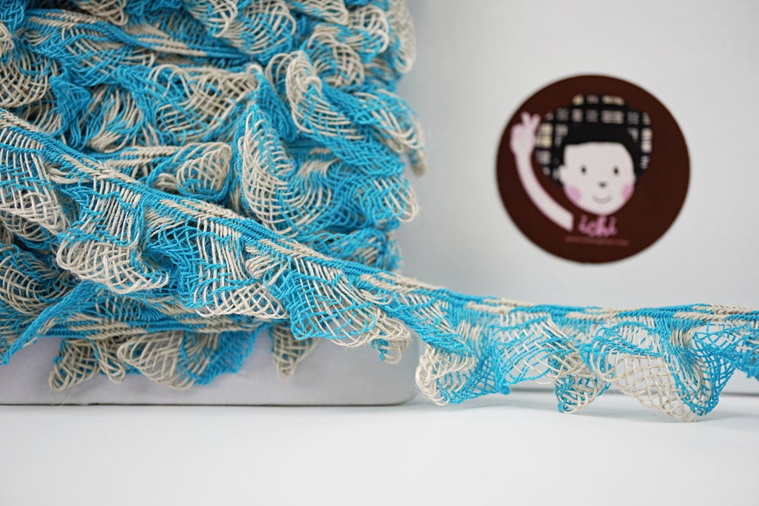 5 Yards Aqua Blue Linen Ruffle Trim, Ruffle Lace, Linen Lace Trim ...