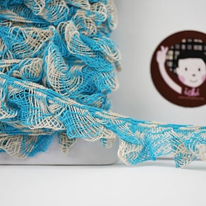 5 Yards Aqua Blue Linen Ruffle Trim, Ruffle Lace, Linen Lace Trim ...
