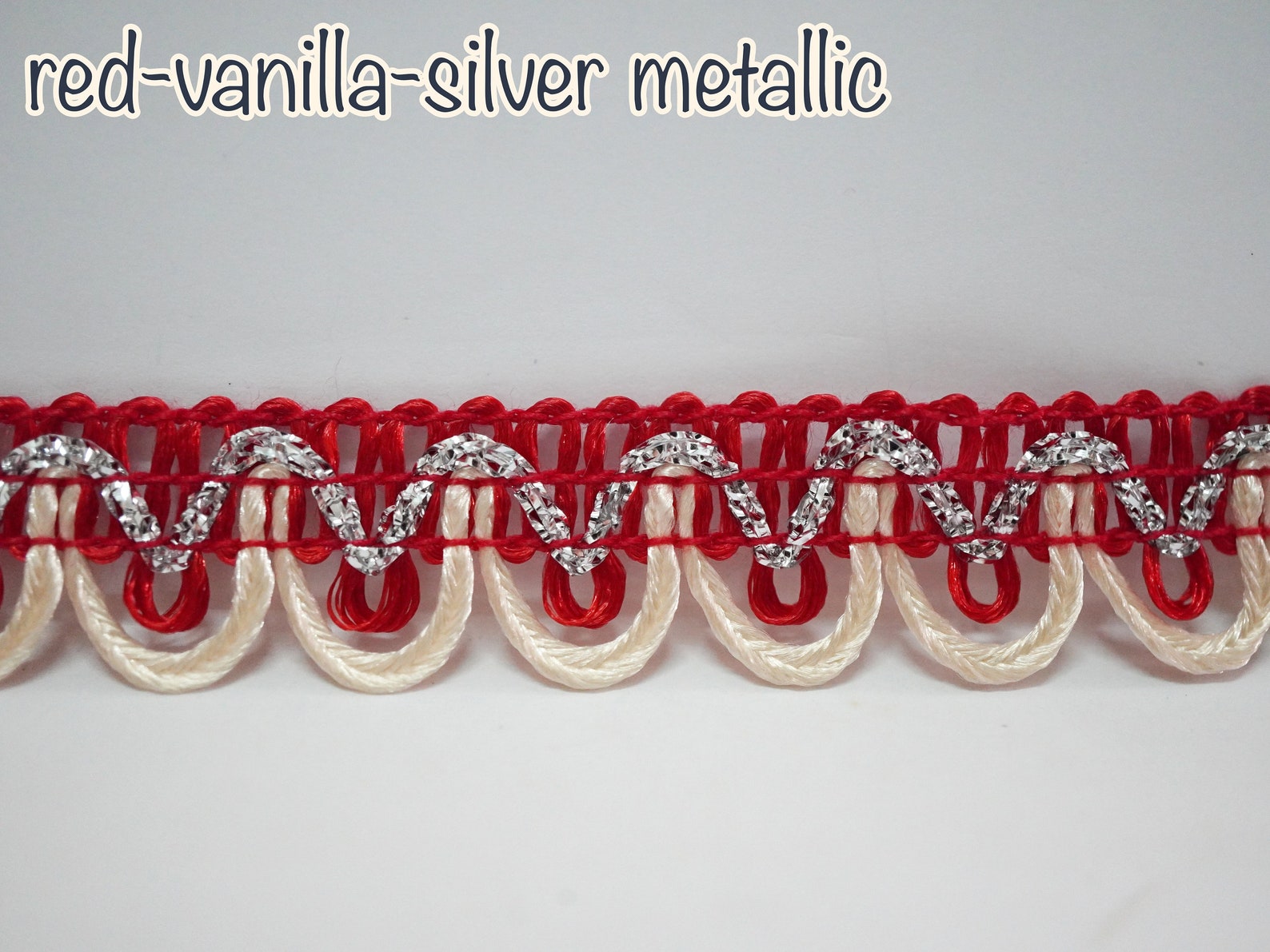 5 Yards 5/8" Red Loop Trim With Silver/gold Metallic - Etsy