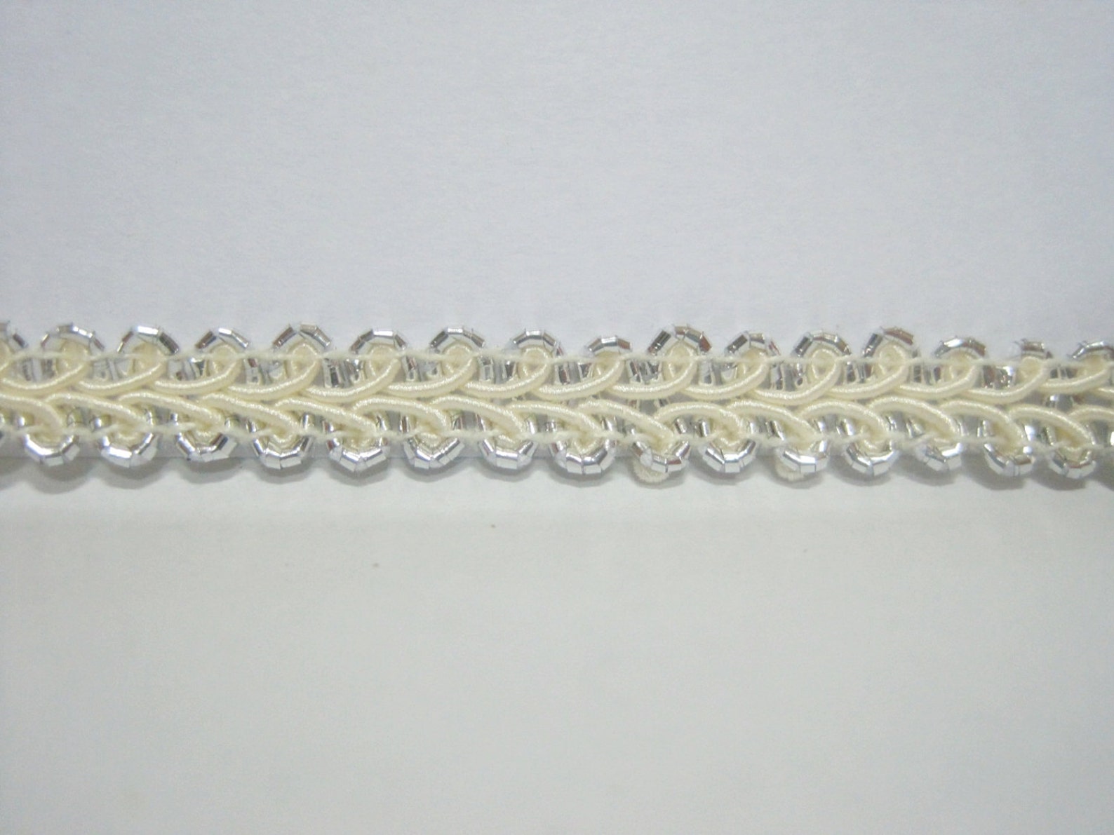 5 Yards 1/4" Cream Gimp Braided Silver Edge, Gimp Braid, Braided Cord ...
