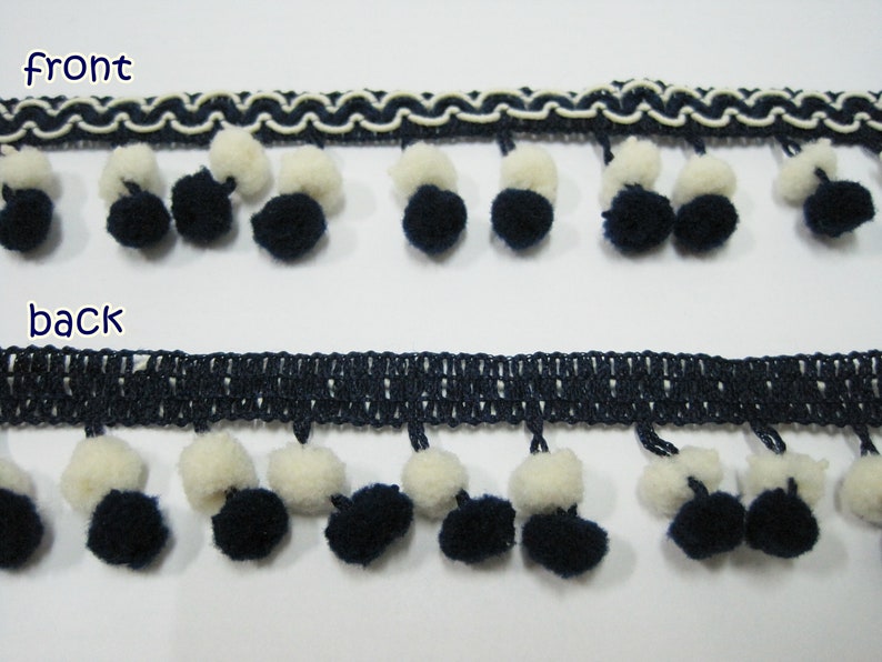 5 Yards NAVY BLUE-CREAM Mini Pom Pom Trim 2 Tone Pom Pom - Etsy