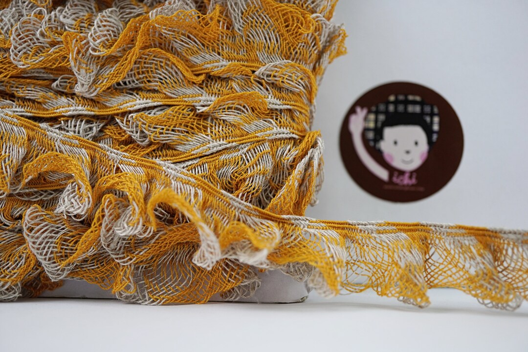 5 Yards Classic Gold Linen Ruffle Trim, Ruffle Lace, Linen Lace Trim ...