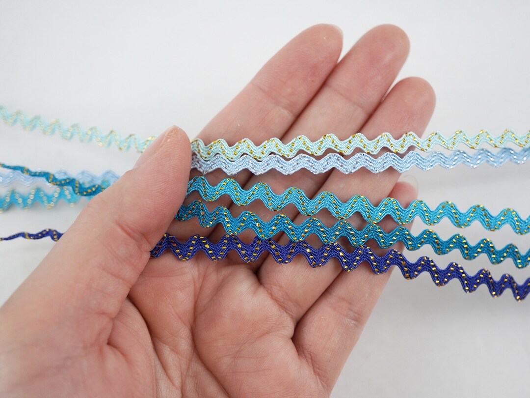 5 Yards Blue Tiny Rick Rack With Gold Metallic, Tiny Rick Rack, Mini ...