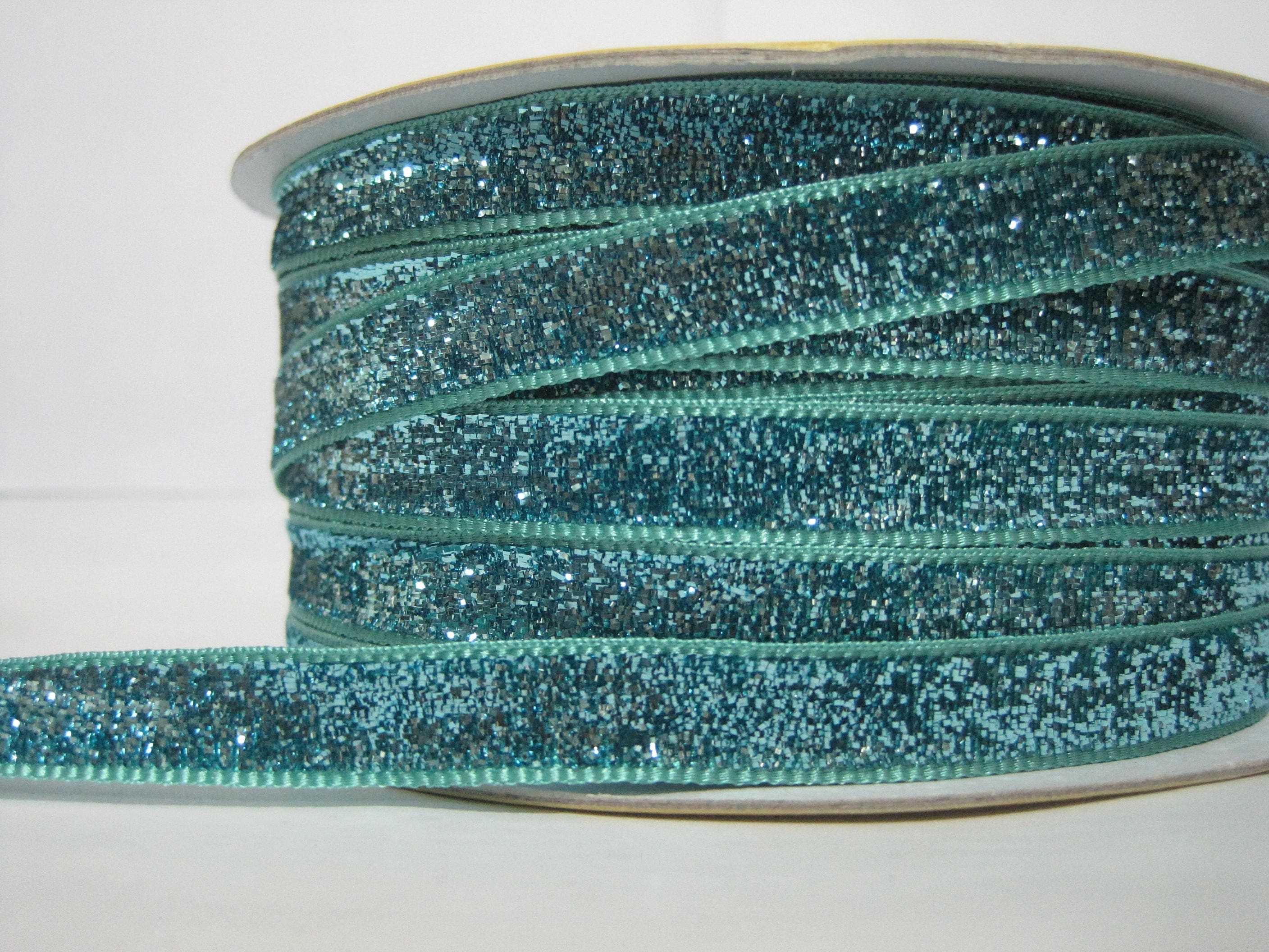 5 Yards Aqua Green Glitter Ribbon (3/8"), Glitter Yarn, Metallic Ribbon ...