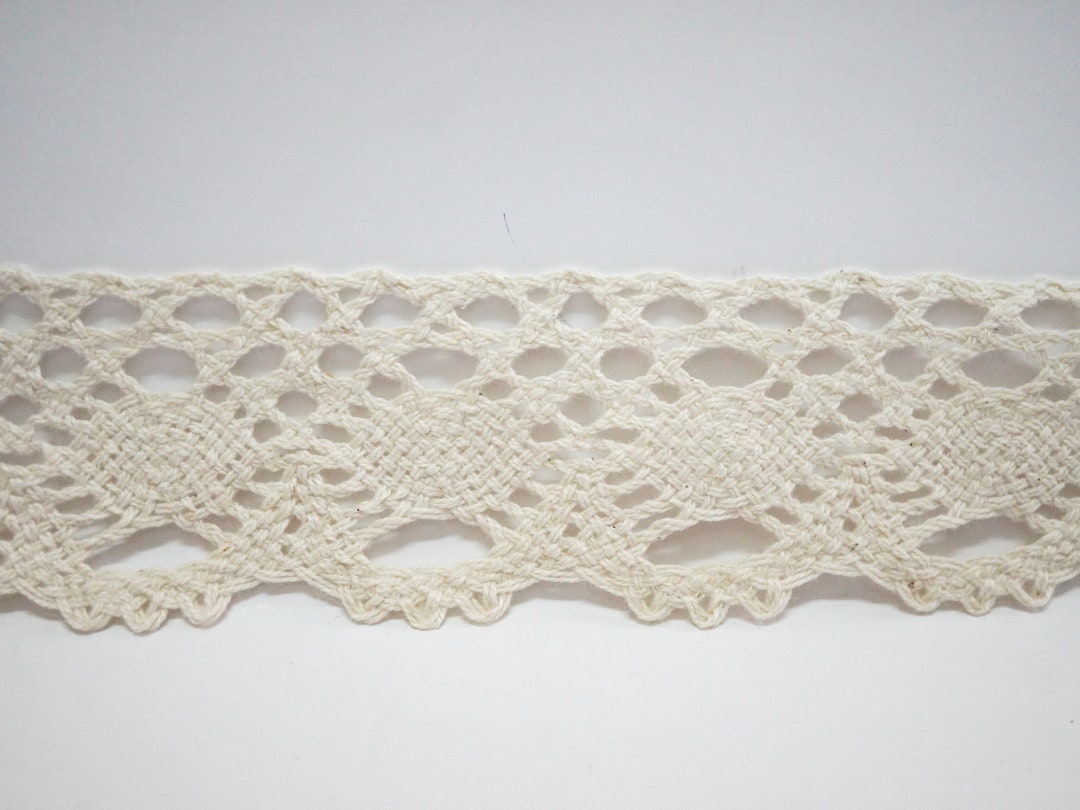 5 Yards 100% Wide Cotton Lace Trim, Cotton Lace Trim, Unbleached Cotton ...