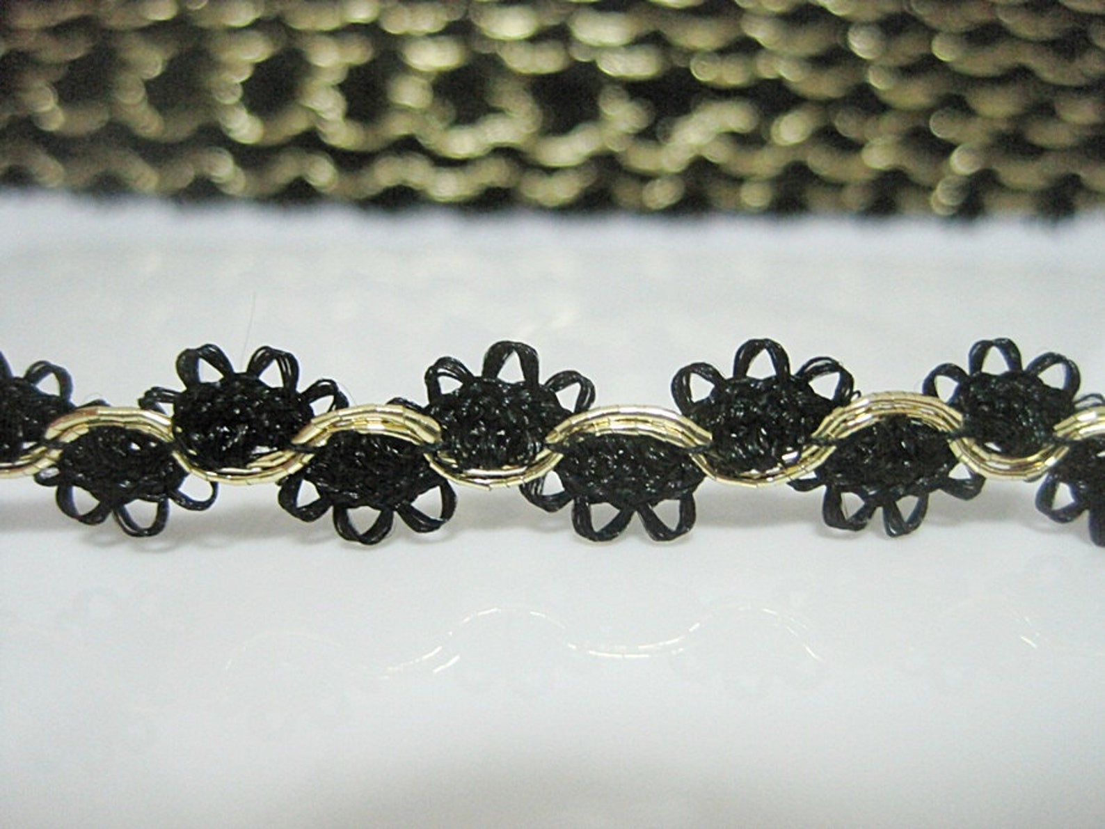 5 Yards Black Picot Rick Rack With Gold Braided, Black Trim, Black Lace ...