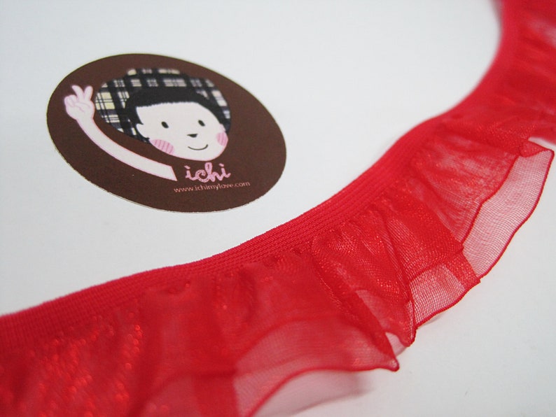 5 Yards Red Organza Ruffle Elastic Trim 2-layers, Chiffon Ruffle Trim ...