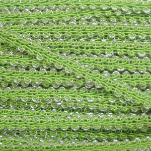 5 Yards 1/4" Lime Green Gimp Braided Silver Edge, Gimp Braid, Braided ...